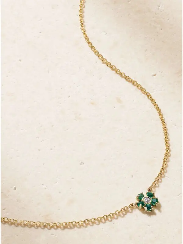 JENNIFER MEYER Mini Flower 18-karat Gold, Emerald And Diamond Necklace - Green