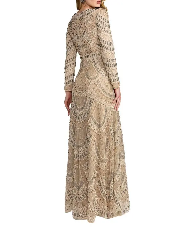 Mac Duggal Long Sleeve Beaded A-line Gown