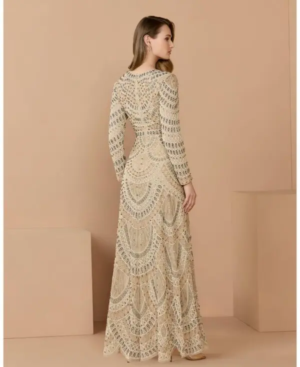 Mac Duggal Long Sleeve Beaded A-line Gown