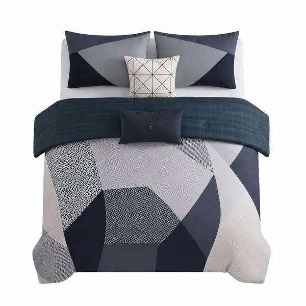 PURE PARIMA Blue / Grey Bebejan Geo Fusion Reversible Comforter Set