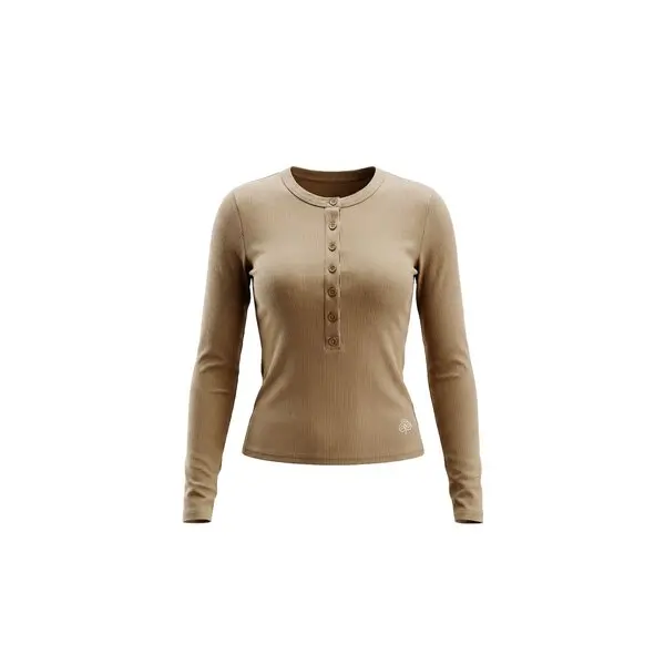 BE ATHLETICA Essential Long-sleeve Henley Top Stone - Brown