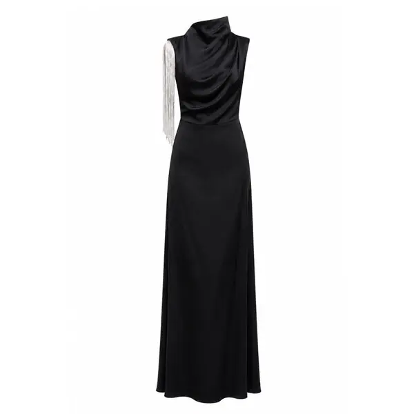 KHRIS K Khris Maxi Dress With Tasseled Shoulder Detail