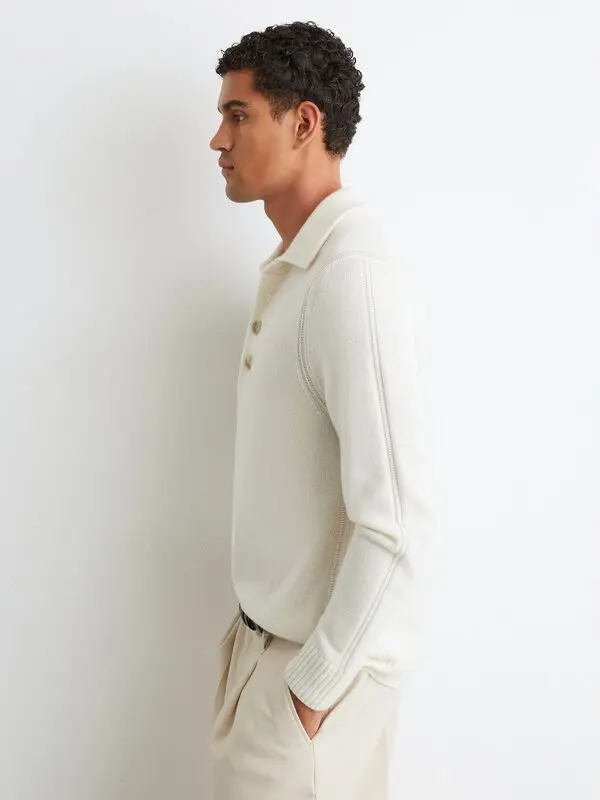 REISS Wool-blend Knit Polo Jumper - White