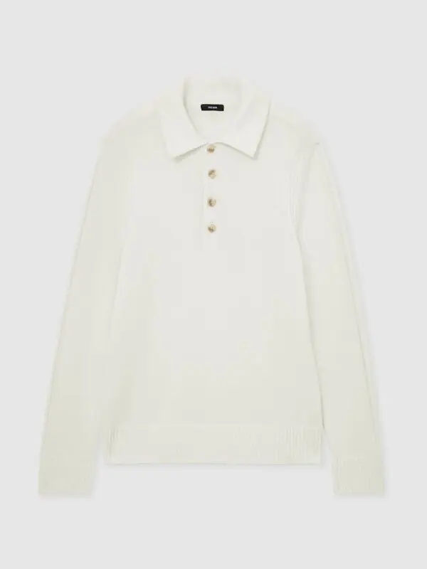 REISS Wool-blend Knit Polo Jumper - White