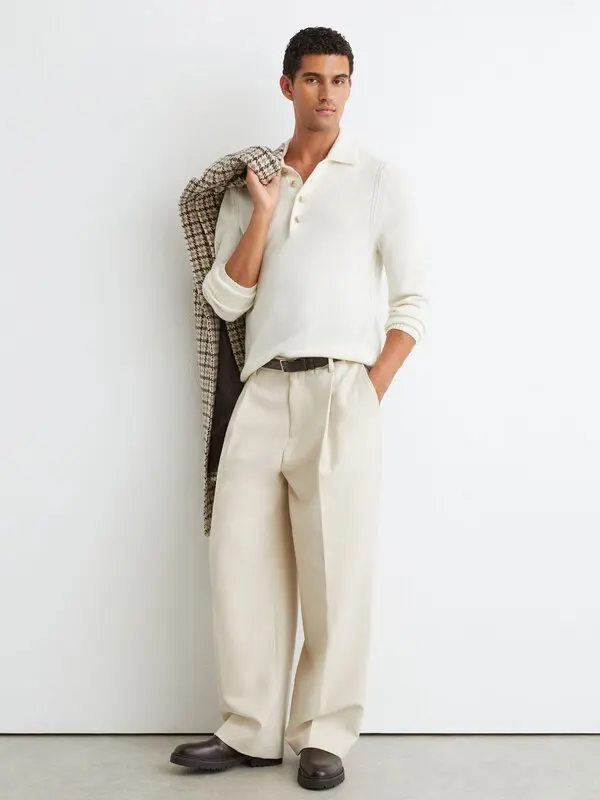 REISS Wool-blend Knit Polo Jumper - White