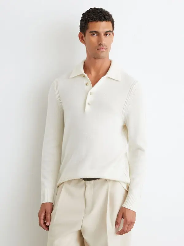 REISS Wool-blend Knit Polo Jumper - White