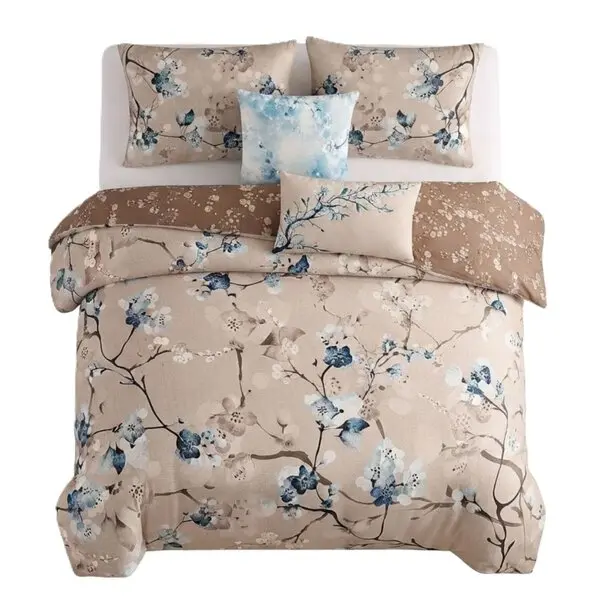 PURE PARIMA Bebejan Blue Blossom Reversible Comforter Set - Brown