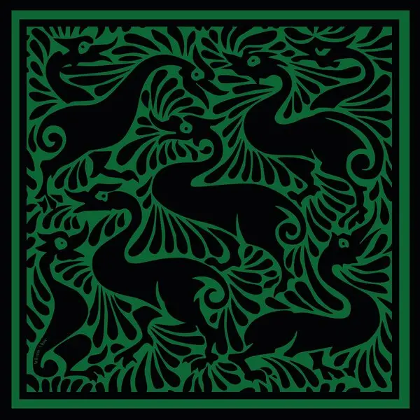 ARTEMIS MUSE William De Morgan & Black Fantastic Ducks Luxury Large Silk Scarf - Green