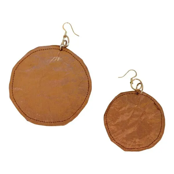 ROMER MILLINERY Metallic Silk Copper Coin Earing Pierced Assymetrical - Orange