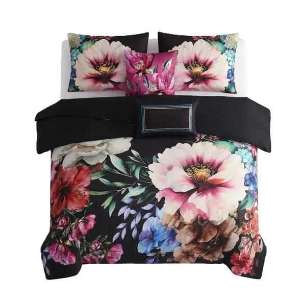 PURE PARIMA Bebejan Night Poppies Reversible Comforter Set - Black