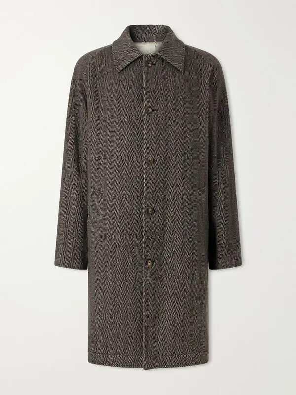 Eleventy Herringbone Cashmere Coat - Brown
