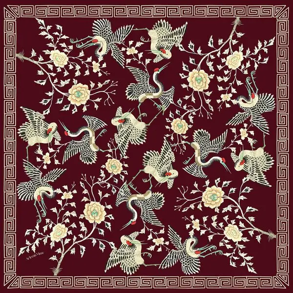 ARTEMIS MUSE Dynastic Birds Wine Luxury Silk Large Scarf - Red