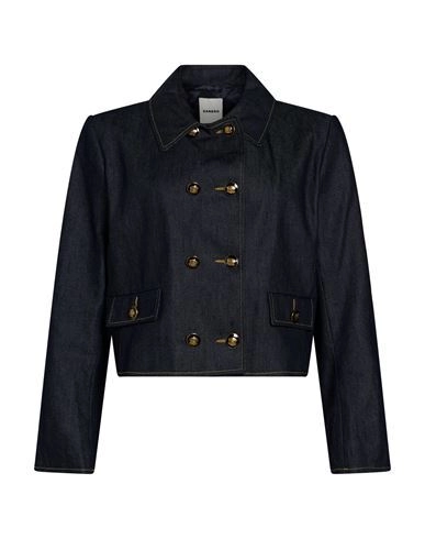 Sandro Cropped Denim Jacket With Button Embellishments - Blue