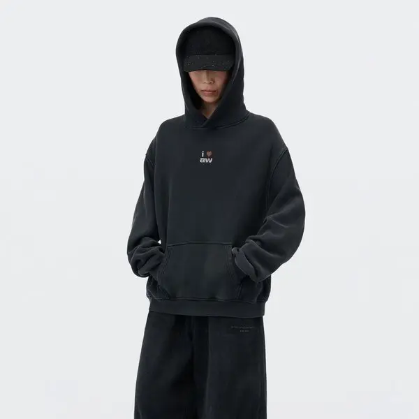 Alexander Wang Crystal Hotfix I Heart Aw Hoodie - Washed Black
