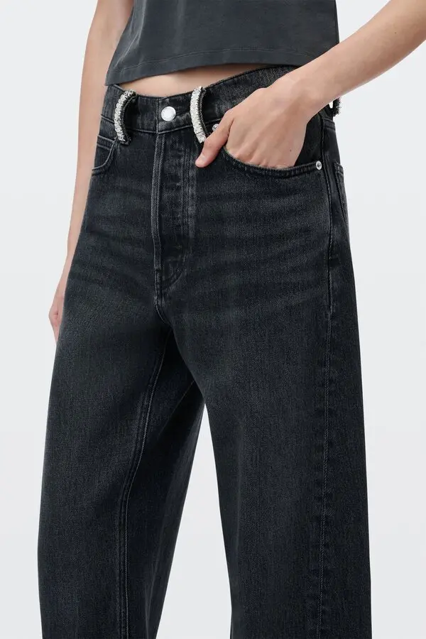 Alexander Wang Crystal Belt Loop Mid Rise Relaxed Jean