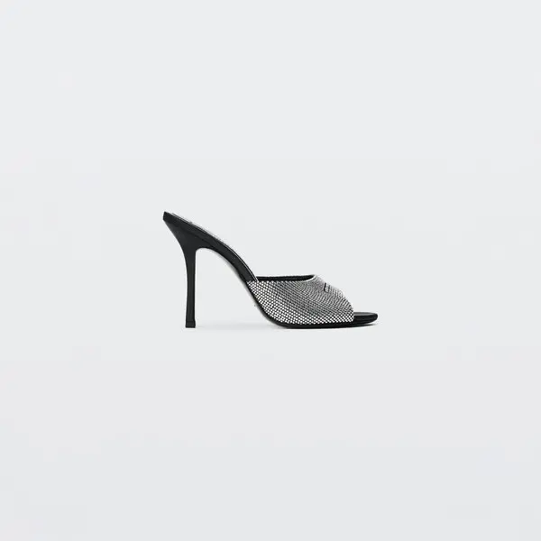 Alexander Wang Cher Crystal Hotfix 105mm Mule - Black/silver