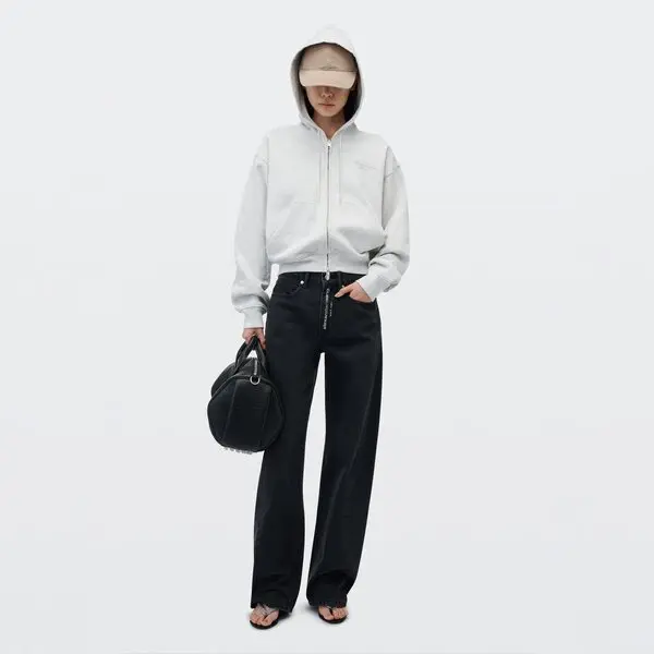Alexander Wang Float Crystal Logo Fly Mid-rise Relaxed Jean - Faded Black