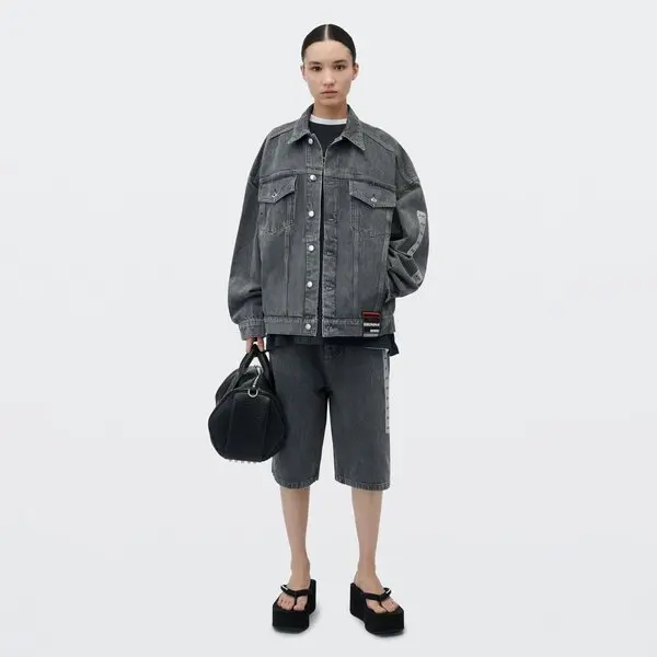 Alexander Wang Oversized Trucker Jacket With Graphic Detail - Deep Washed Grey