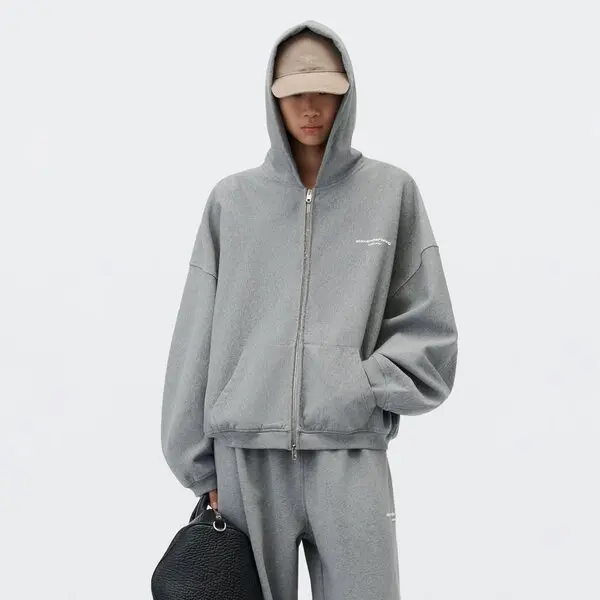 Alexander Wang Logo Print Oversized Zip-up Hoodie - Sidewalk