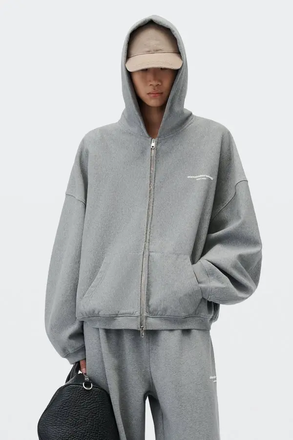 Alexander Wang Logo Print Oversized Zip-up Hoodie