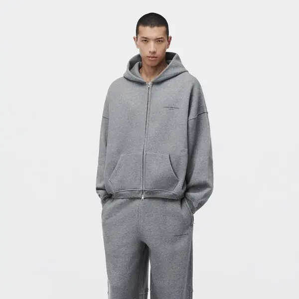 Alexander Wang Crystal Hotfix Zip Up Hoodie - Sidewalk