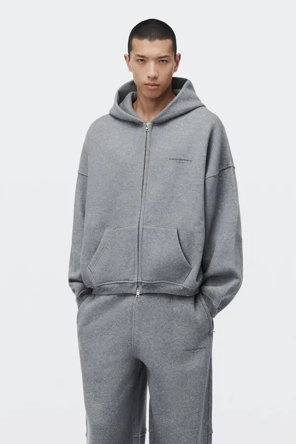 Alexander Wang Crystal Hotfix Zip Up Hoodie