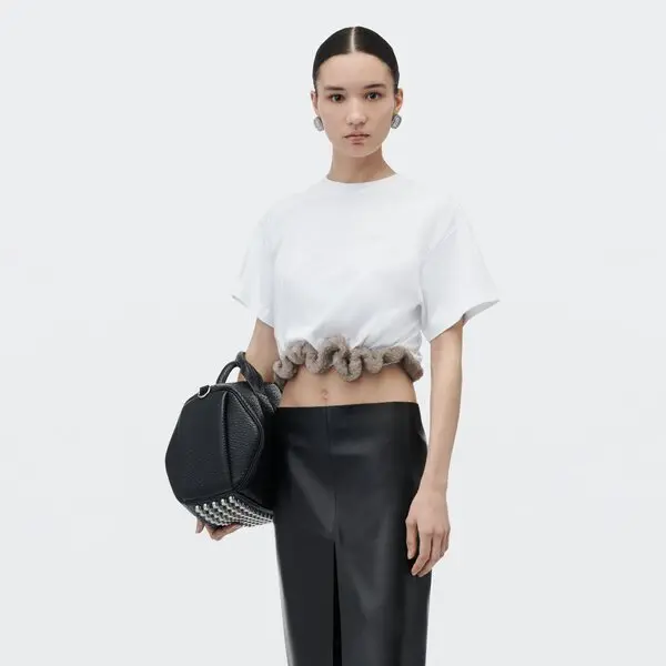 Alexander Wang Faux Fur Trim Short Sleeve Tee - White