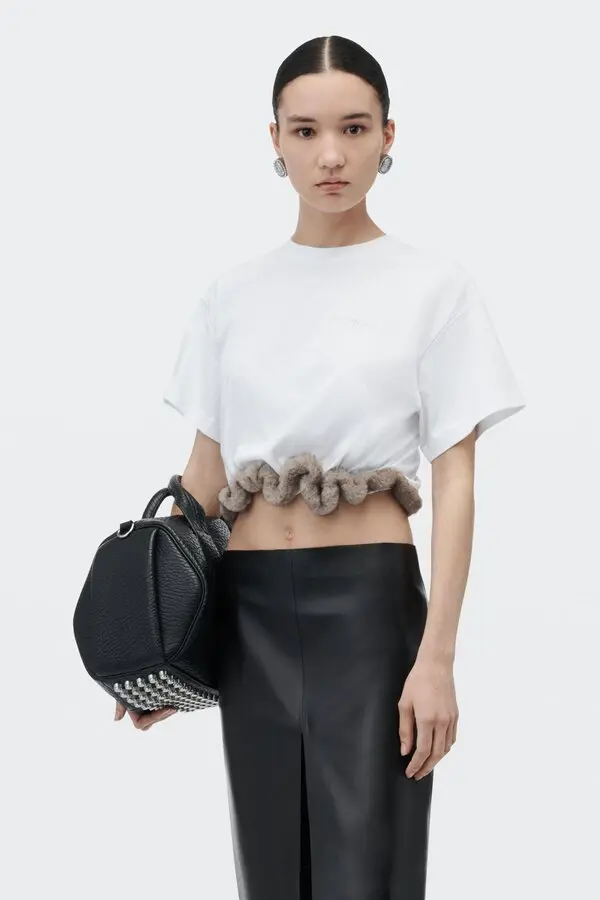 Alexander Wang Faux Fur Trim Short Sleeve Tee