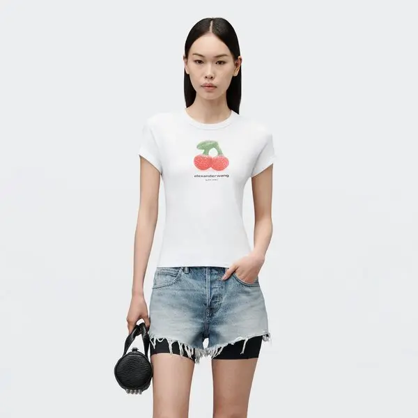 Alexander Wang Cherry Graphic Tee With Contrast Trim - White