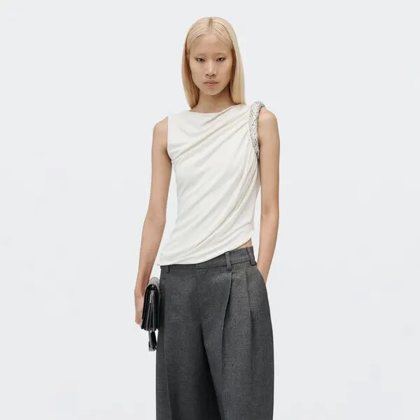 Alexander Wang Crystal Twist Sleeveless Top - Ivory