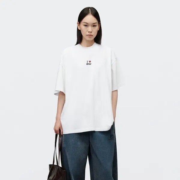 Alexander Wang Crystal Hotfix I Heart Aw Oversized Tee - White