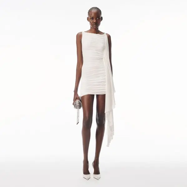 Alexander Wang Asymmetric Ruched Mini Dress - Star White
