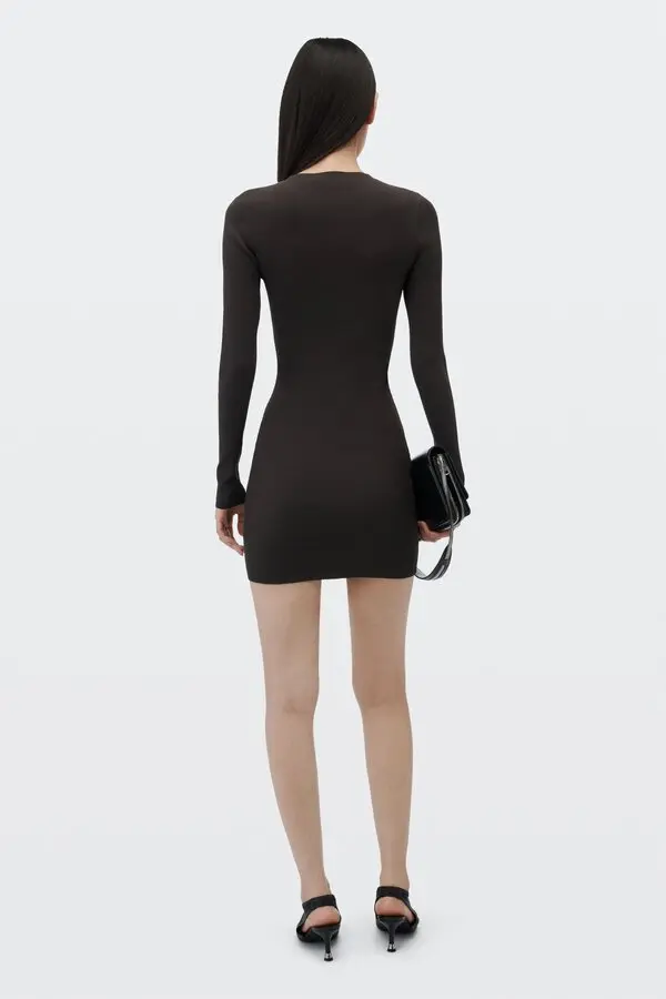 Alexander Wang Textured Logo Long Sleeve Crewneck Dress