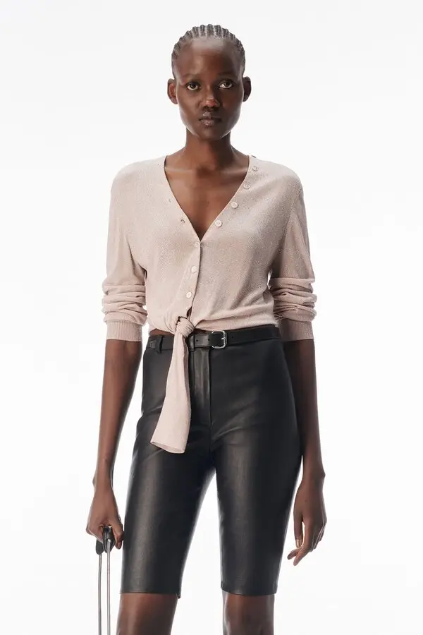 Alexander Wang Crystal Hotfix Knotted Deep V-neck Cardigan