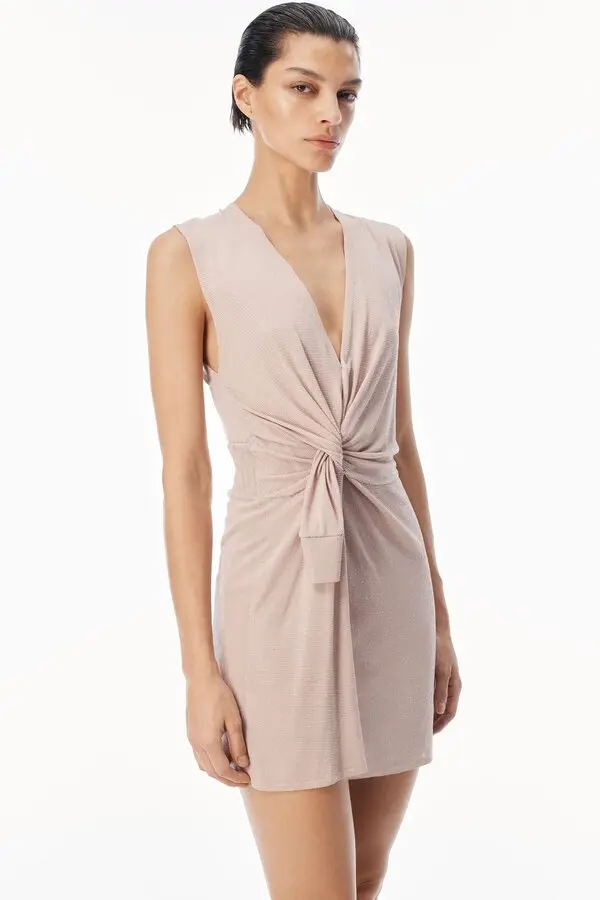 Alexander Wang Crystal Hotfix Knotted Deep V-neck Tank Dress