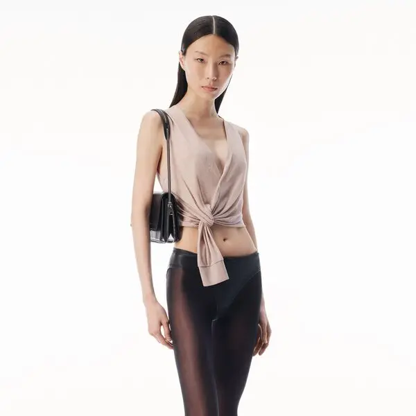 Alexander Wang Crystal Hotfix Deep V-neck Knotted Tank - Nude