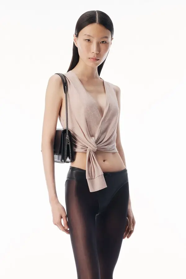 Alexander Wang Crystal Hotfix Deep V-neck Knotted Tank