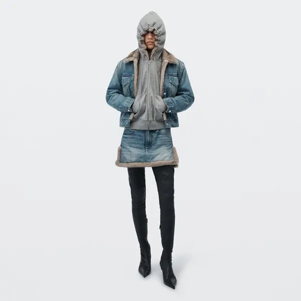 Alexander Wang Faux Fur Lined Denim Jacket - Tinted Medium Indigo