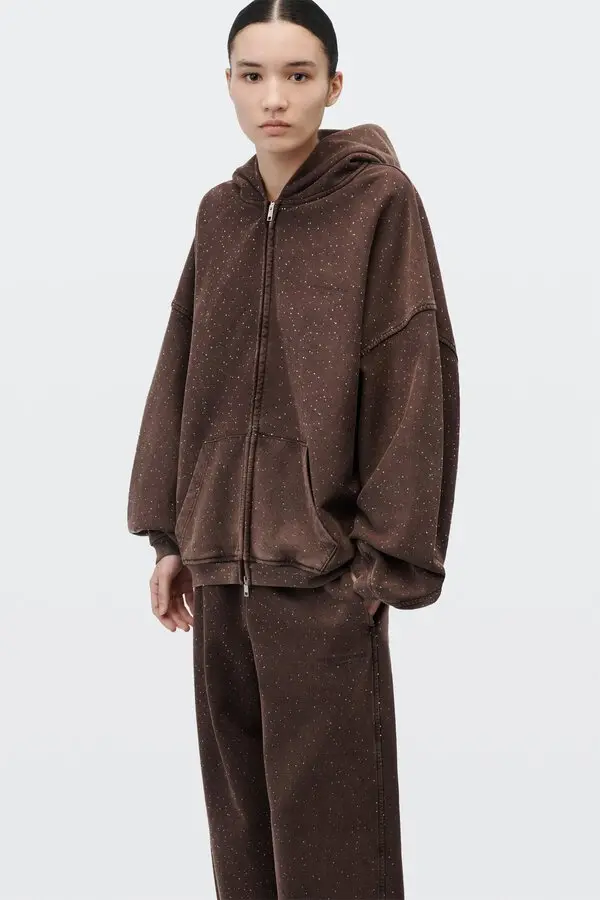 Alexander Wang Crystal Hotfix Mid-rise Sweatpant - Dark Brown