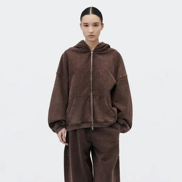 Alexander Wang All-over Crystal Oversized Zip Up Hoodie - Dark Brown