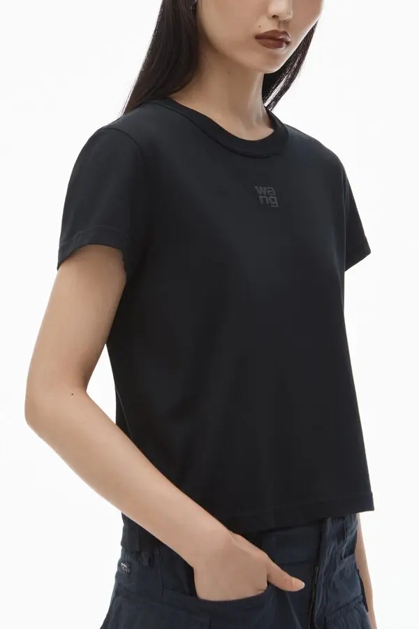 Alexander Wang Puff Logo Shrunken Tee In Cotton Jersey
