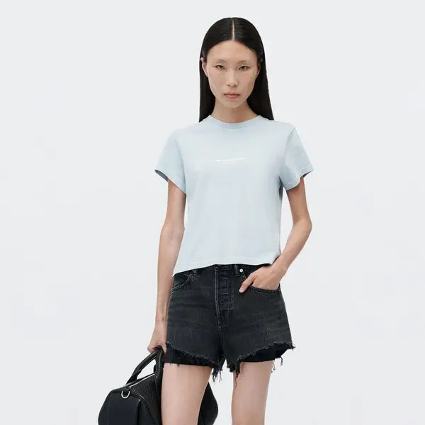 Alexander Wang Logo Print Shrunken Short Sleeve Tee - Washed Sky