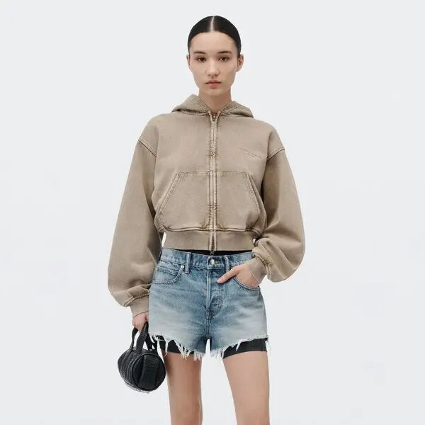 Alexander Wang Crystal Hotfix Zip Up Hoodie