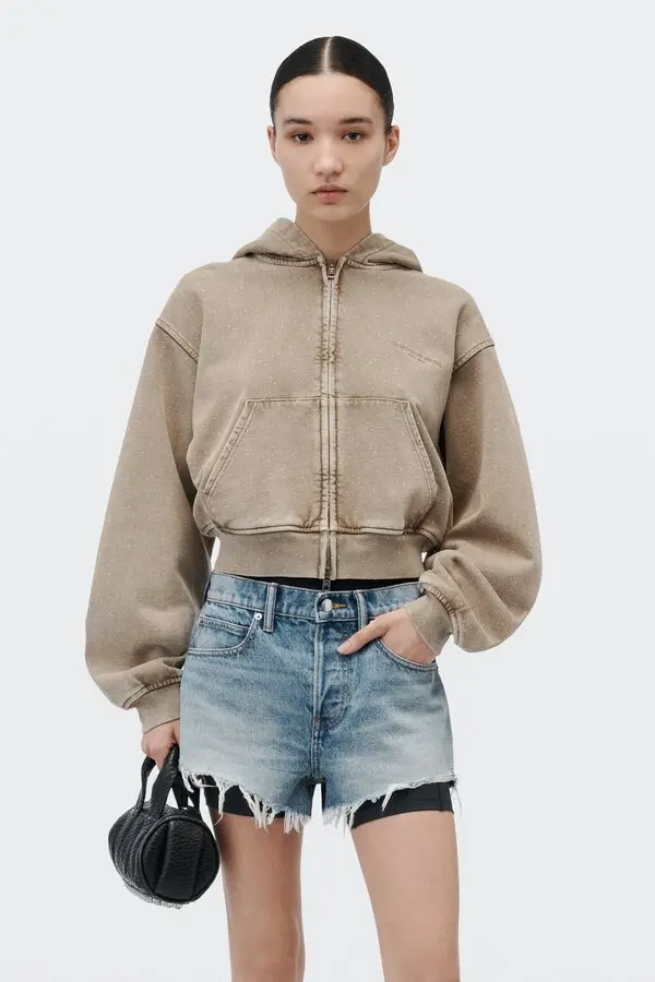 Alexander Wang Crystal Hotfix Zip Up Hoodie