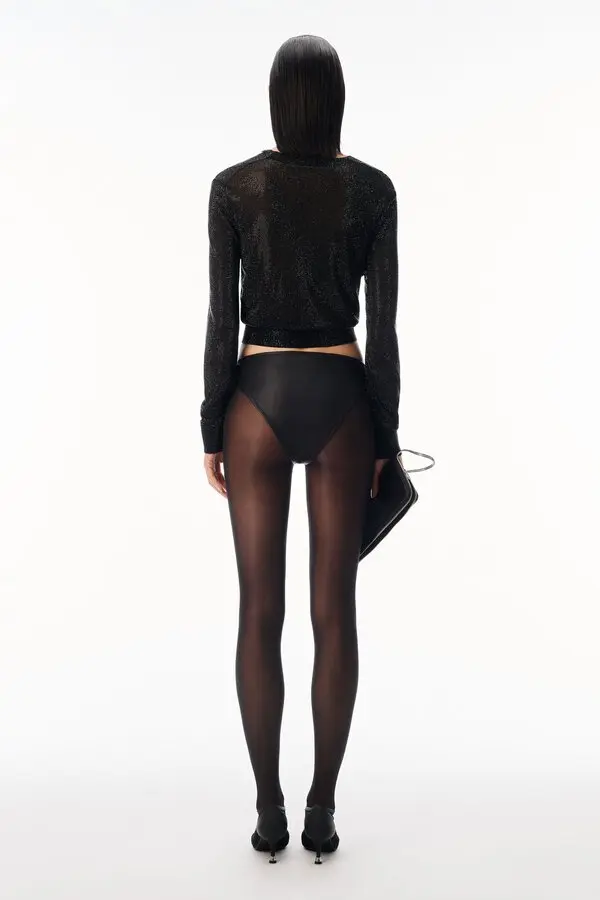 Alexander Wang Crystal Hotfix Knotted Deep V-neck Cardigan