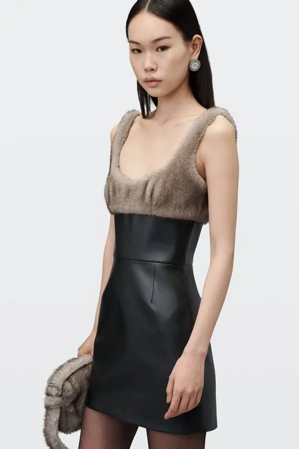 Alexander Wang Leather Dress With Faux Fur Bodice