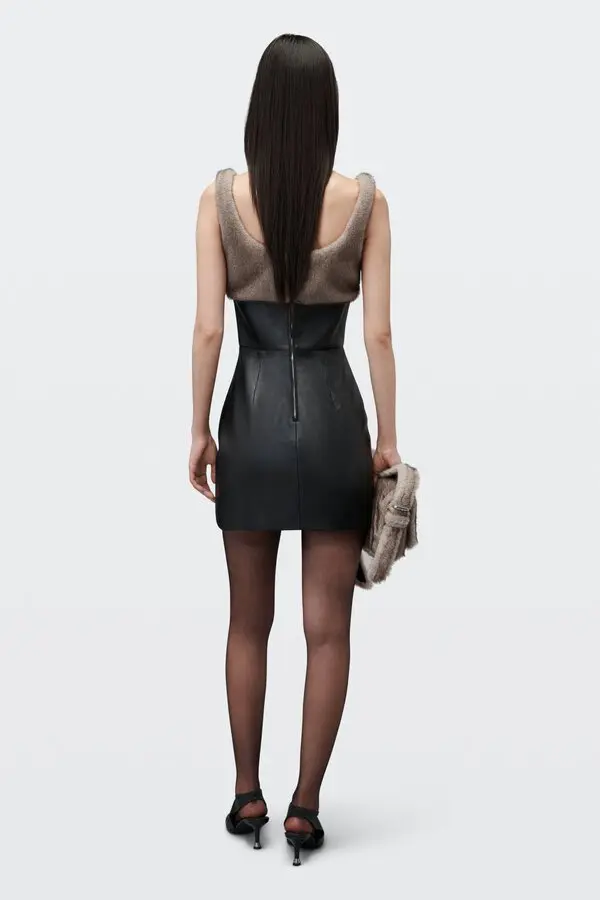 Alexander Wang Leather Dress With Faux Fur Bodice