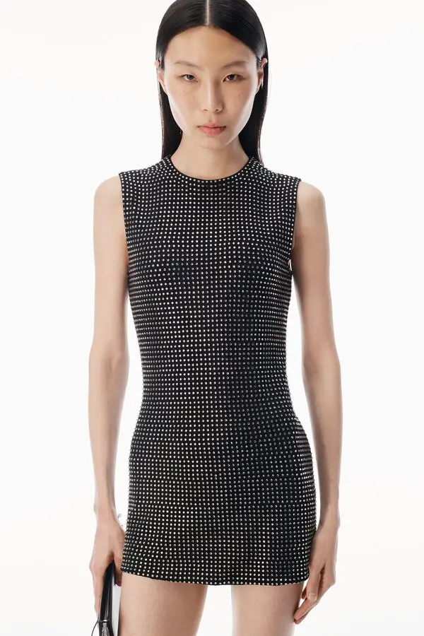 Alexander Wang Crystal Hotfix Sleeveless Mini Dress