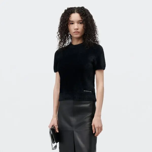 Alexander Wang Textured Chenille Crewneck Pullover - Black