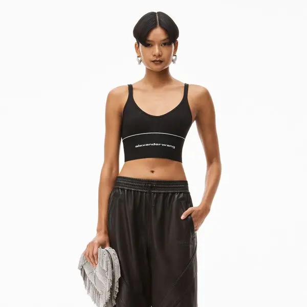 Alexander Wang Logo Elastic Bra In Ribbed Jersey - Black
